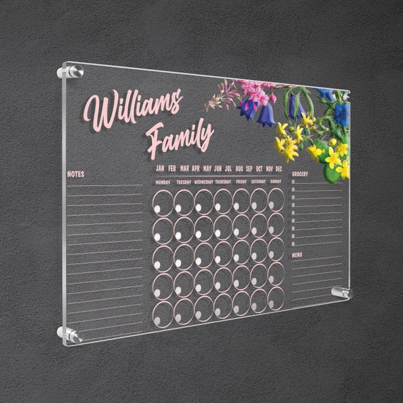 Pink Acrylic Wall Calendar Personalized Floral Family Wall - Etsy