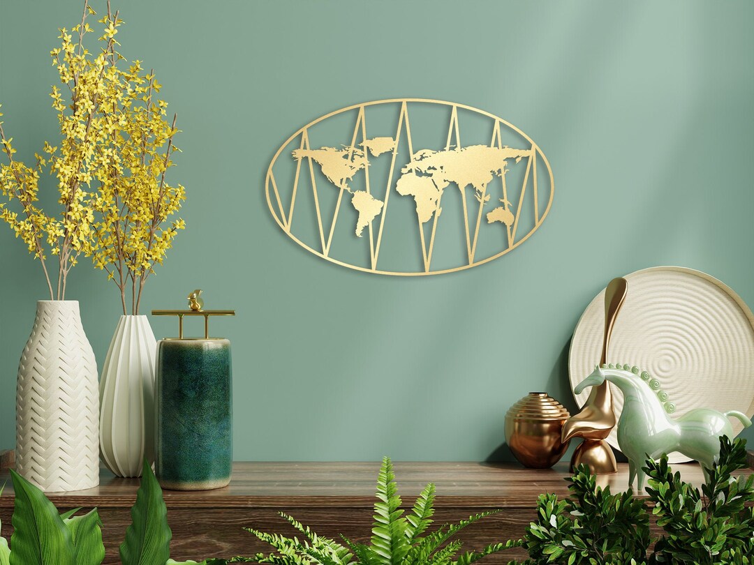 Metal World Map Wall Art, Gold Metal World Map, Large Metal Wall Art ...