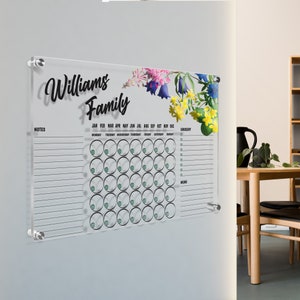 Pink Acrylic Wall Calendar, Personalized Floral Family Wall Planner ...