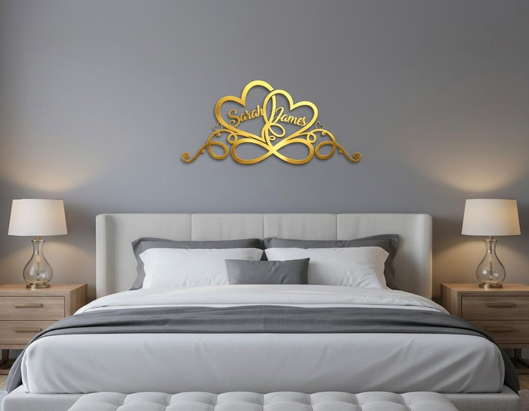 Personalized Metal Heart Name Sign Custom Two Names, Gold Hearts Script ...