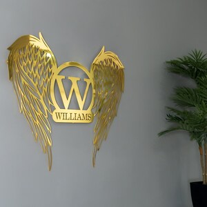 Metal Angel Wings Name Sign, Large Metal Wall Art, Shiny Gold ...