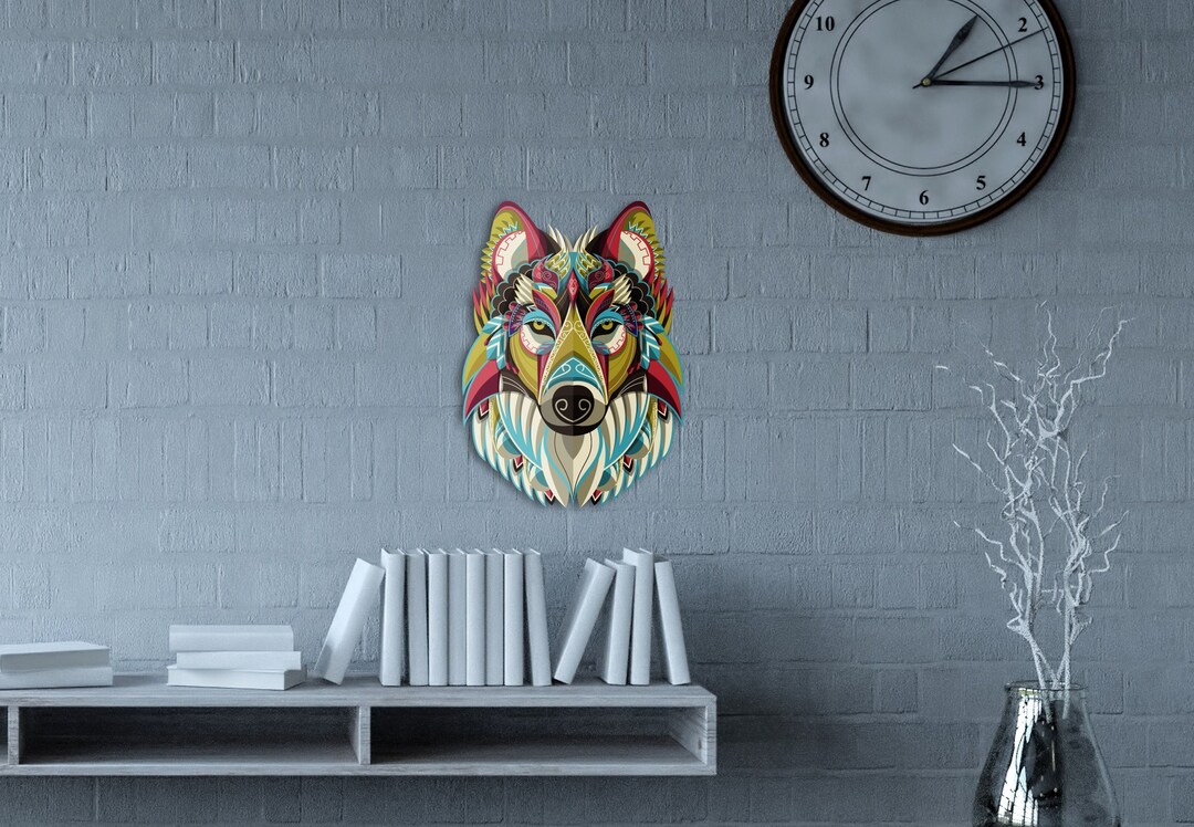 Colorful Tribal Wolf Wall Art – Vibrant Boho Animal Head Design for ...