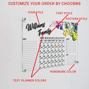 Pink Acrylic Wall Calendar, Personalized Floral Family Wall Planner ...