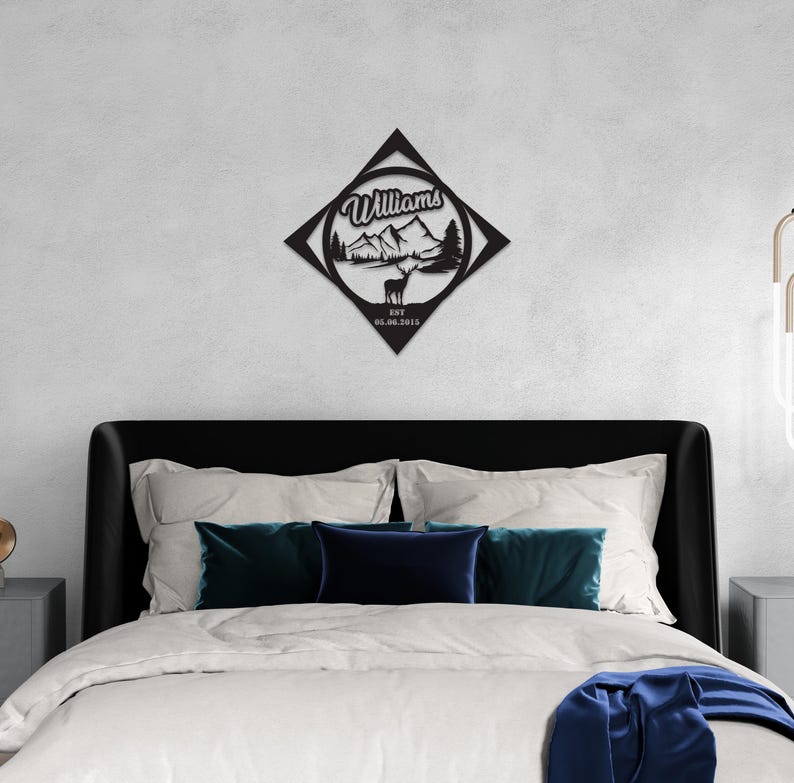 Custom Metal Mountain and Forest Silhouette Wall Art, Metal Family Name ...