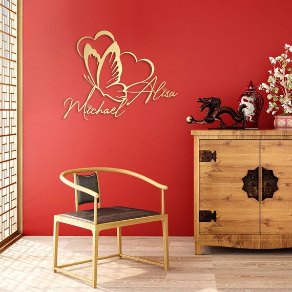 Gold Metal Customized Names and Date Sign Heart and - Etsy