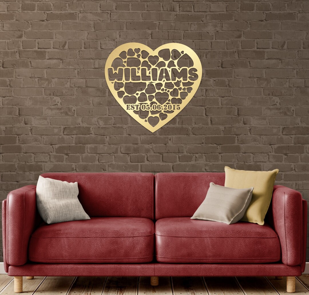 Personalized Metal Heart and Love Wall Art, Family Name Sign Wall Decor ...