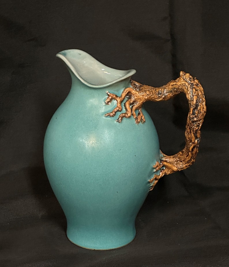 Ceramics Hand Sculpted Pitcher With Branch Handle - Etsy