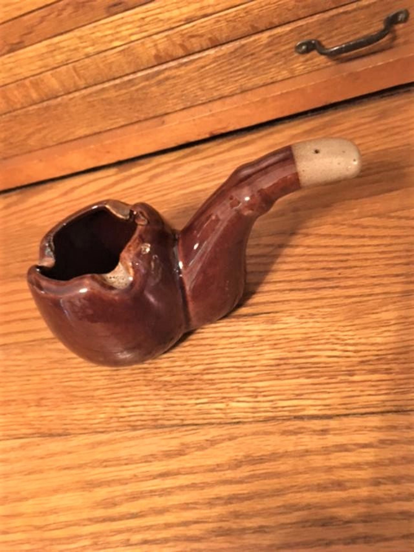 Ashtray Tobacco Pipe Ceramic Ashtray Vintage With Brown Glaze | Etsy