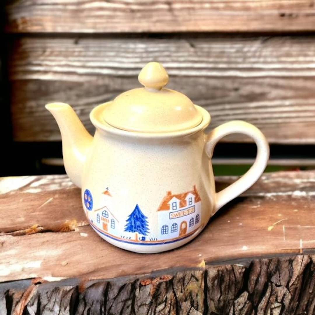 Stoneware Teapot 3 Cup Community Buildings, Firehouse, Home, Church ...