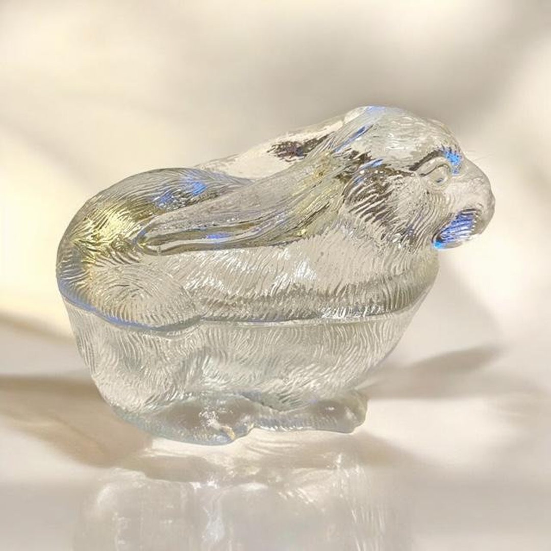 Rabbit Candy Dish Trinket Dish Vintage Pressed Glass Rabbit Shaped ...