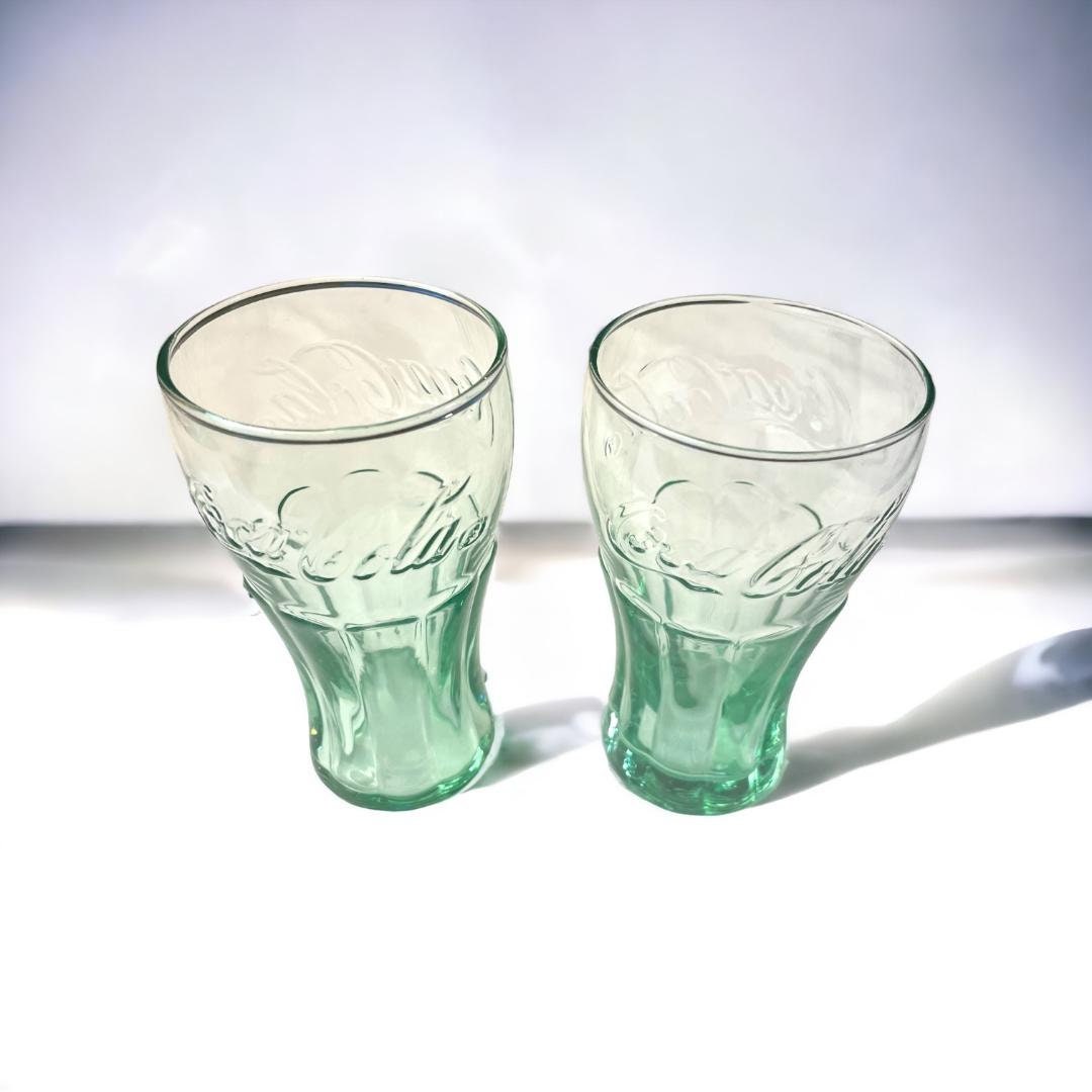 Small Coca Cola Glasses (2) Green Contour Glass, Collectible Glass ...