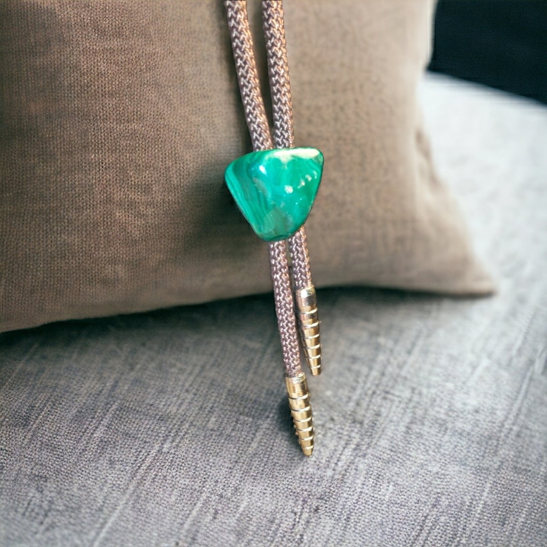 Bolo Tie, Vintage Green Gemstone Brown Cord Silver Tone, Vintage Bolo ...