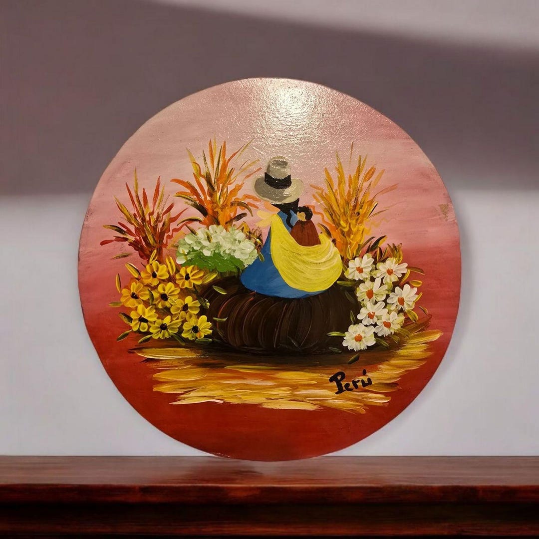Vintage Hand-painted Peruvian Wall Art Vibrant Signed Peru' Floral ...