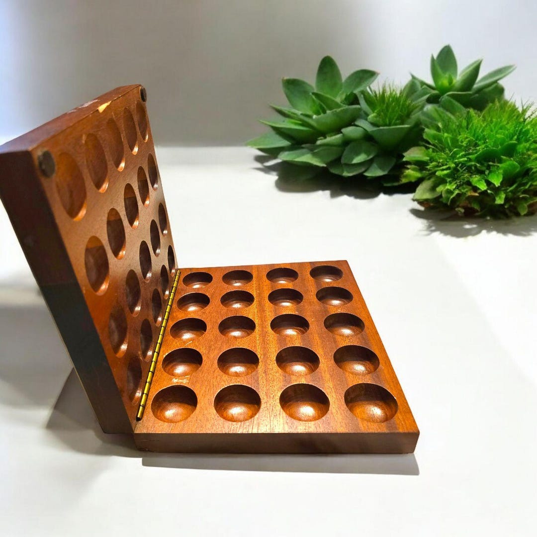 Vintage Wooden Mancala Game Board Box With Hand-carved Cameo Inlay - Etsy