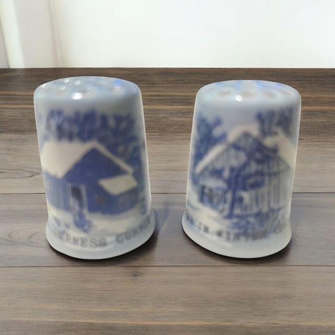 Vintage Currier & Ives Porcelain Thimbles, Winter Cabin Scene (set of 2 ...