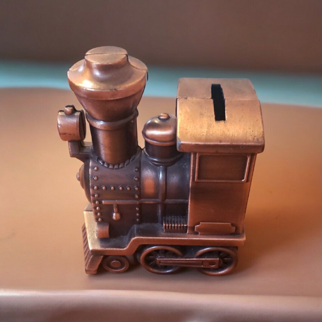 Train Bank Bronze Color, Locomotive Bank, Piggy Bank, Collectible ...