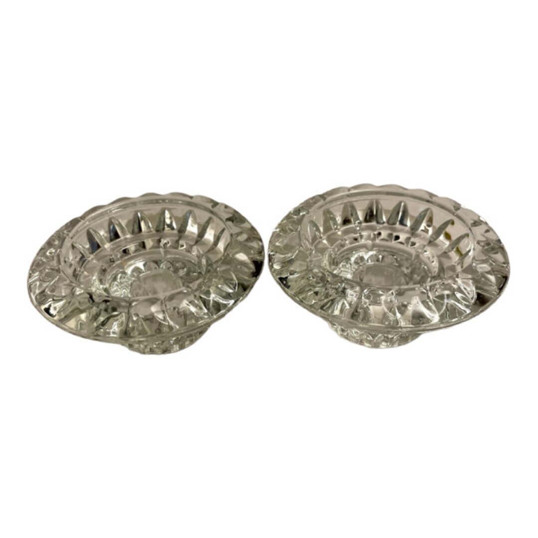 Candlestick Holders Cut Glass (two) Diamond Pattern, Vintage ...