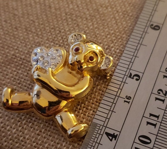 Vintage Roman Teddy Bear Brooch with Rhinestone Heart… - Gem