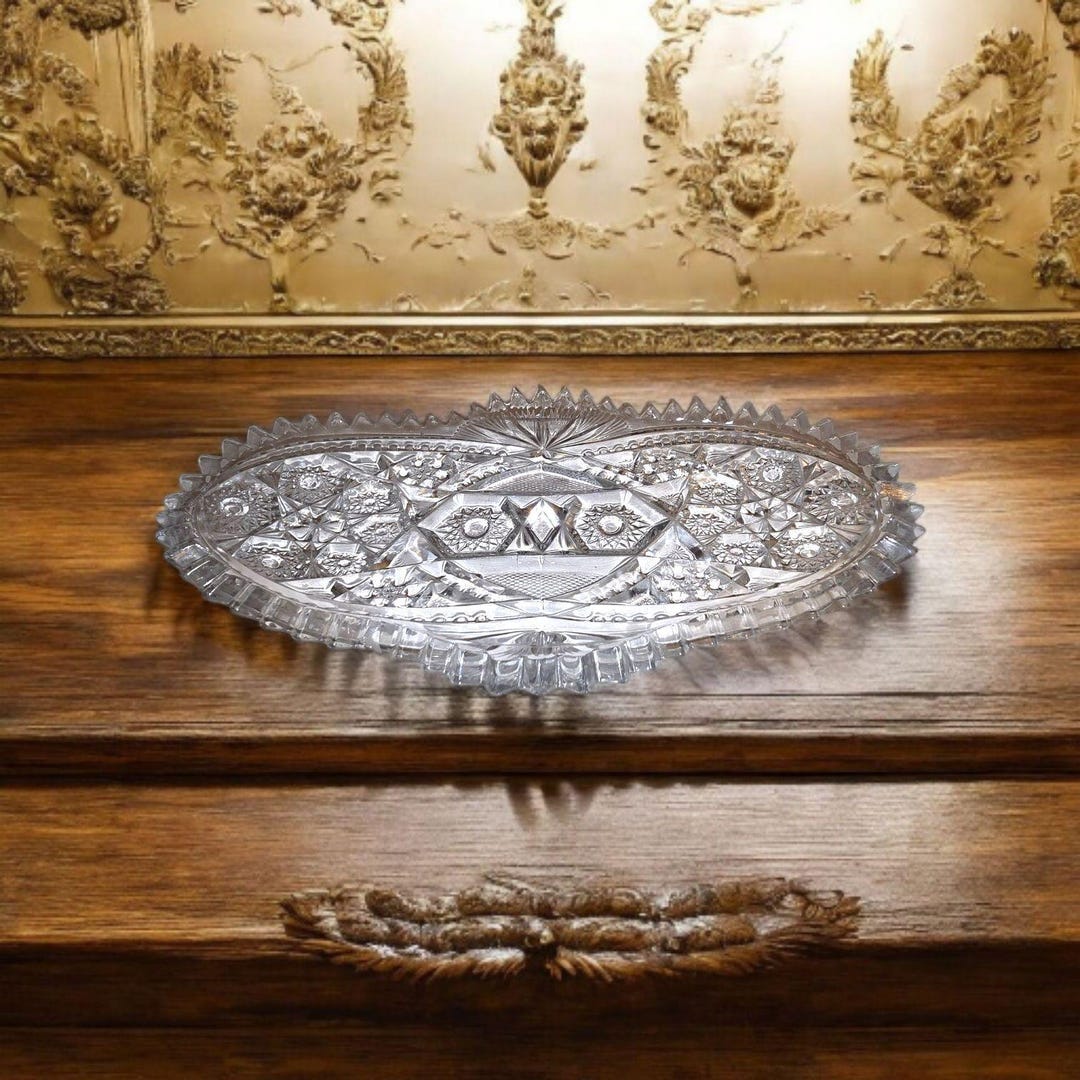 Early American Brillant Deep Cut Glass Sawtooth Edges Antique Lead ...