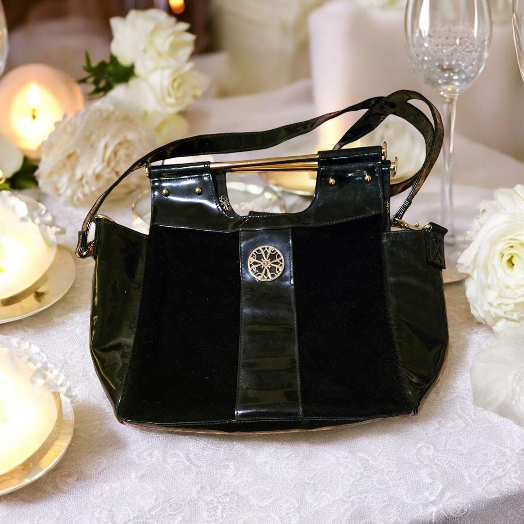 Avon Signature Collection Black Handbag With Gold Tone Accents PVC - Etsy