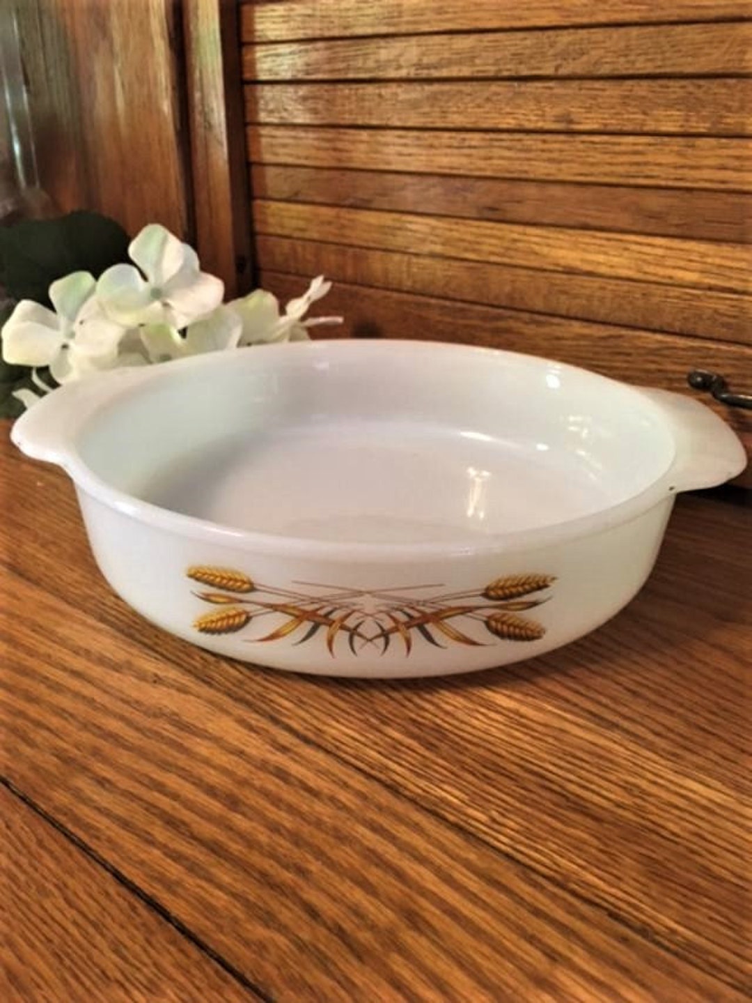 Anchor Hocking Fire King 8.5 Inch Round Casserole Dish Wheat Pattern ...