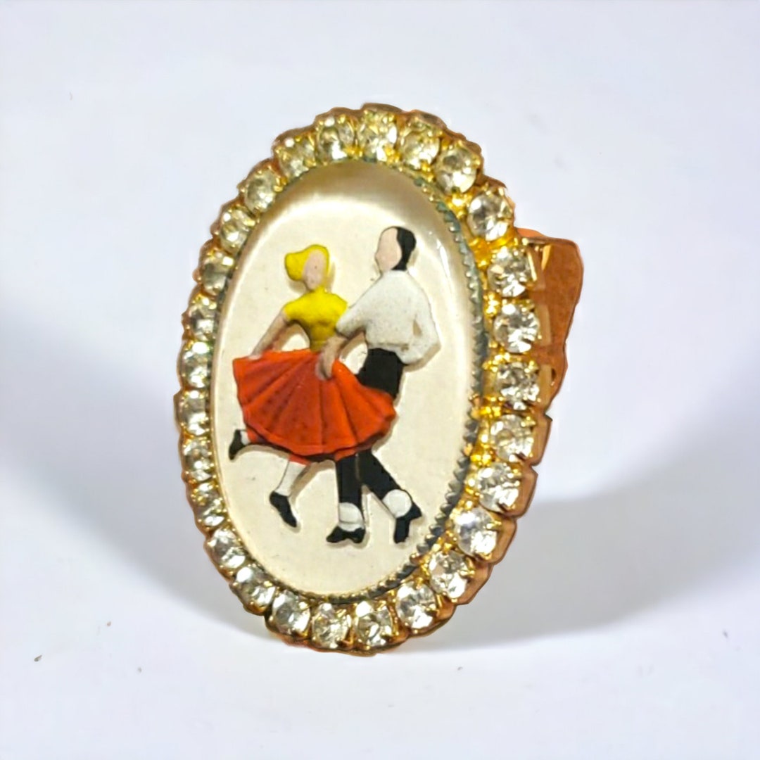 Bolo Tie Slide or Scarf Slide, Vintage Painted Spanish Dancers Oval ...