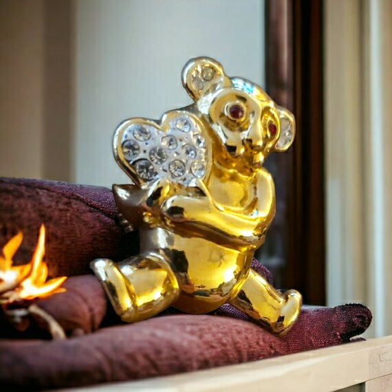 Vintage Roman Teddy Bear Brooch with Rhinestone Heart… - Gem
