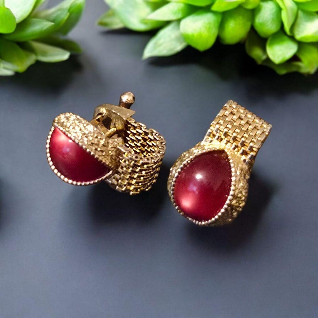 Vintage Swank Cuff Links Mesh Red Faux Cats Eye Formal Wear Swank ...