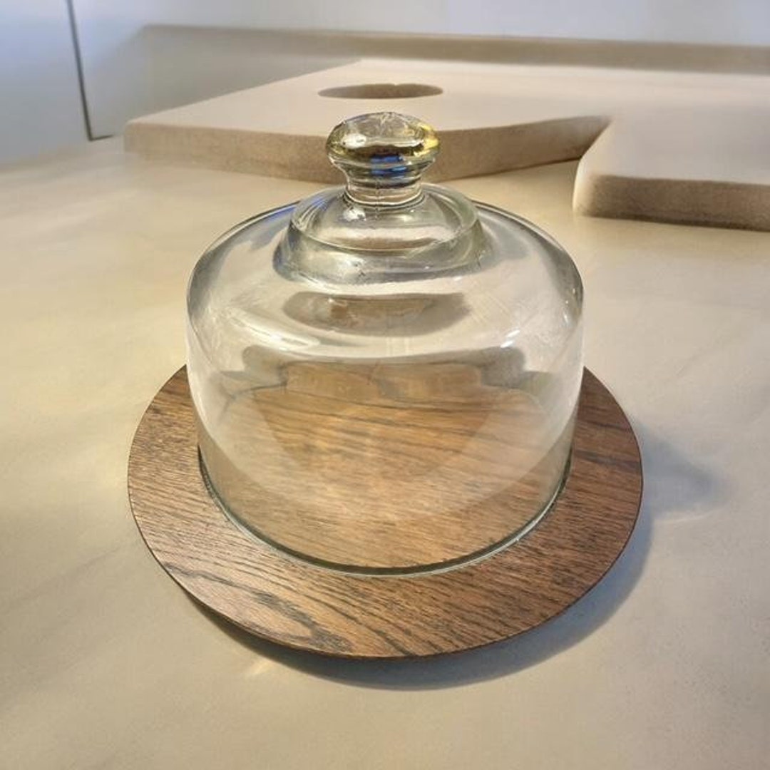 Cheese Dome Vintage Glass Cheese Dome Wooden Base, Butter Dome, Cheese ...