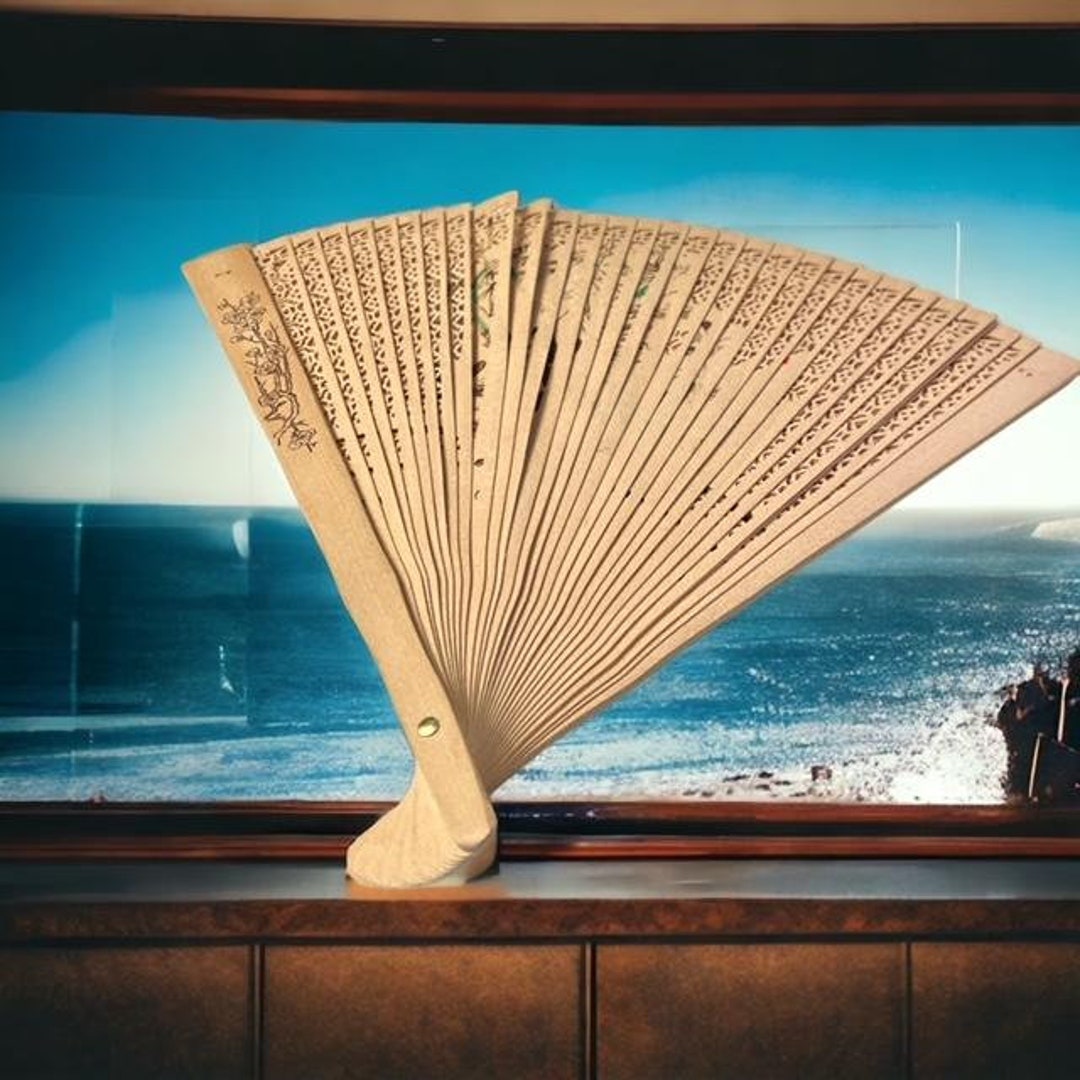 Vintage Chinese Wooden Folding Fan With Original Box, Chinese Crafts ...