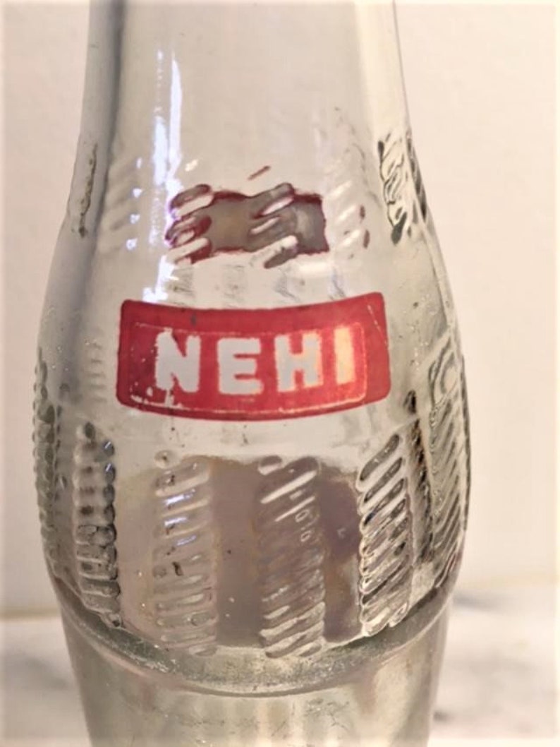 Vintage Nehi Soda Bottle Clear Glass Red White Logo ACL Bottle ...