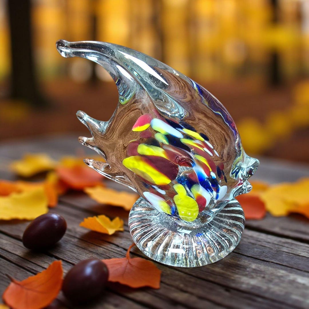 Handblown Glass Fish Sculpture With Multicolor Details Blown Glass Home ...