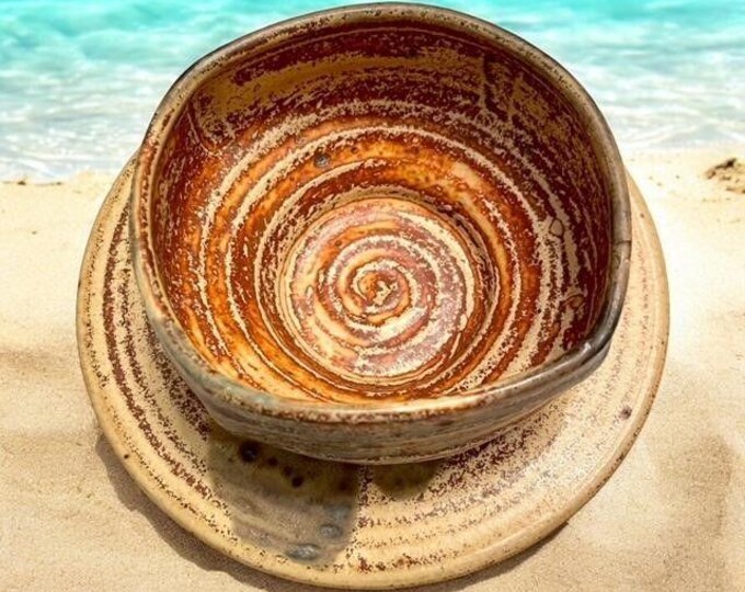 Rustic Handcrafted Studio Pottery Bowl Underplate Plate Set Earthy Tone ...