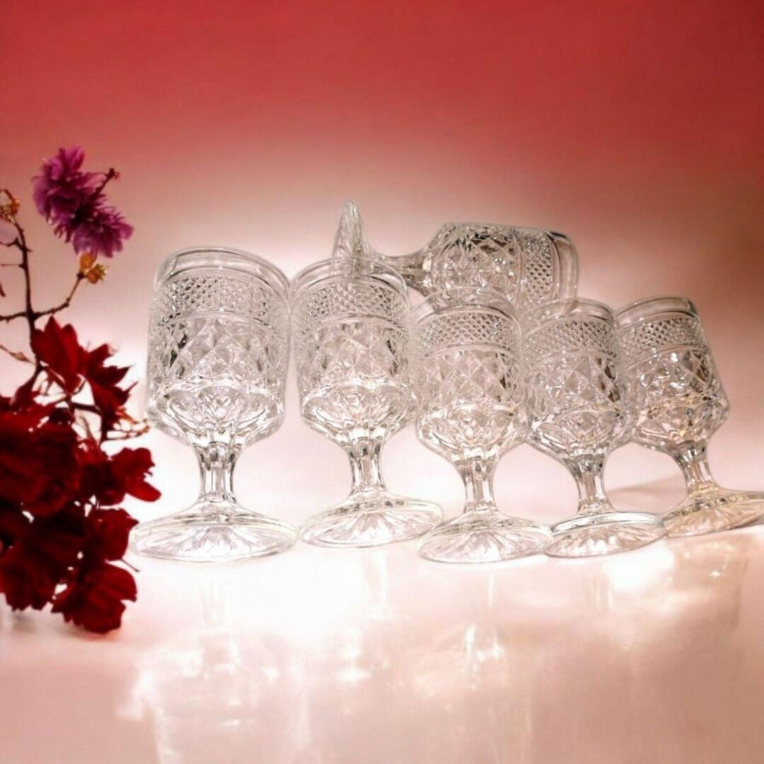 Vintage Crystal Wexford Anchor Hocking Diamond Cut Stemware Wine ...
