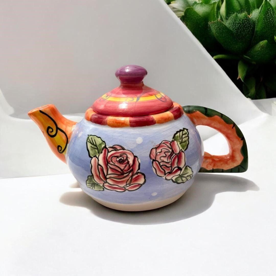 Hand-painted Ceramic One Cup Teapot With Floral Design Kitschy, Tea ...