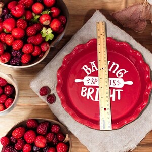 Baking Spirits Bright Red Ceramic Pie Dish 9.75 Holiday Plate Christmas ...