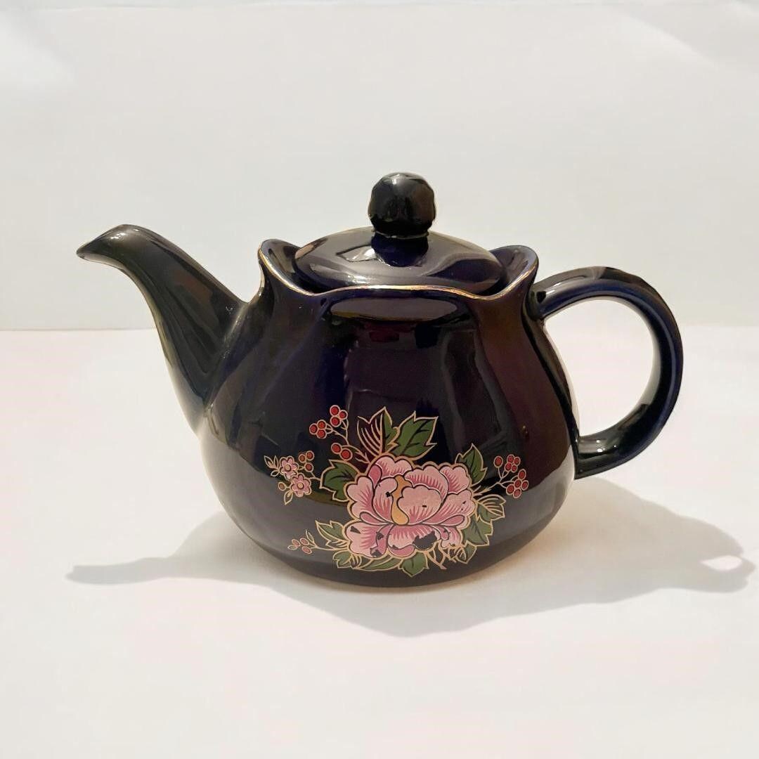 Vintage Ceramic Colbalt Blue Pink Floral Teapot 3 Cup Hand Painted - Etsy