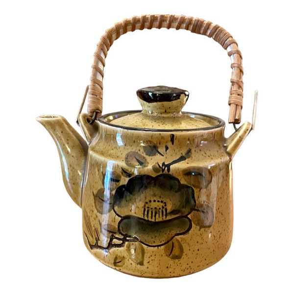 Ceramic Teapot Japan Wicker Handle - Etsy