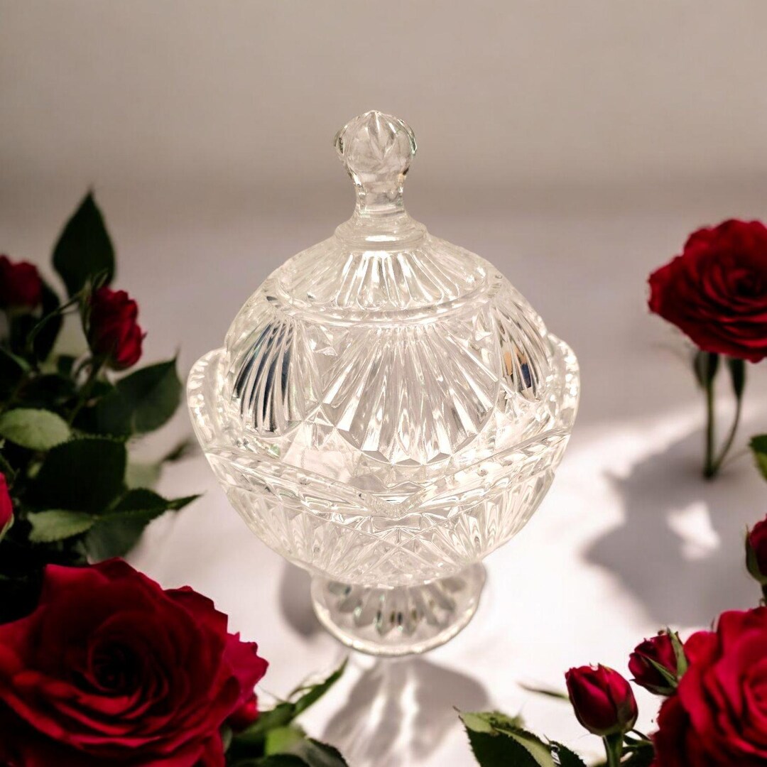 Elegant Shannon Crystal Candy Dish With Lid Footed Bowl by Godfinger ...