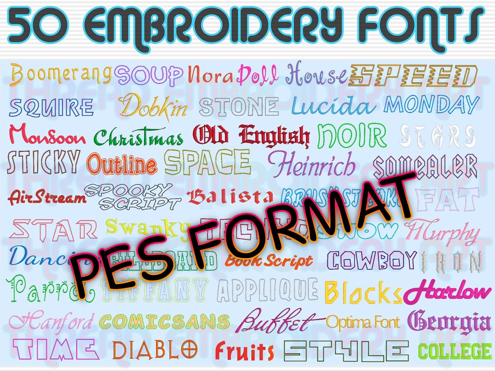 50 Embroidery Fonts - Alphabets - Embroidery Script - PES Format ...