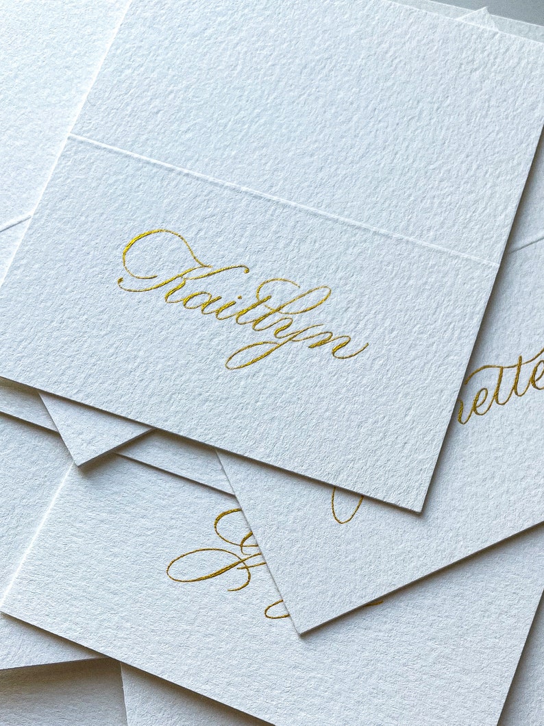 Custom Calligraphy Tented Place Cards Tented Place Cards Gold ...