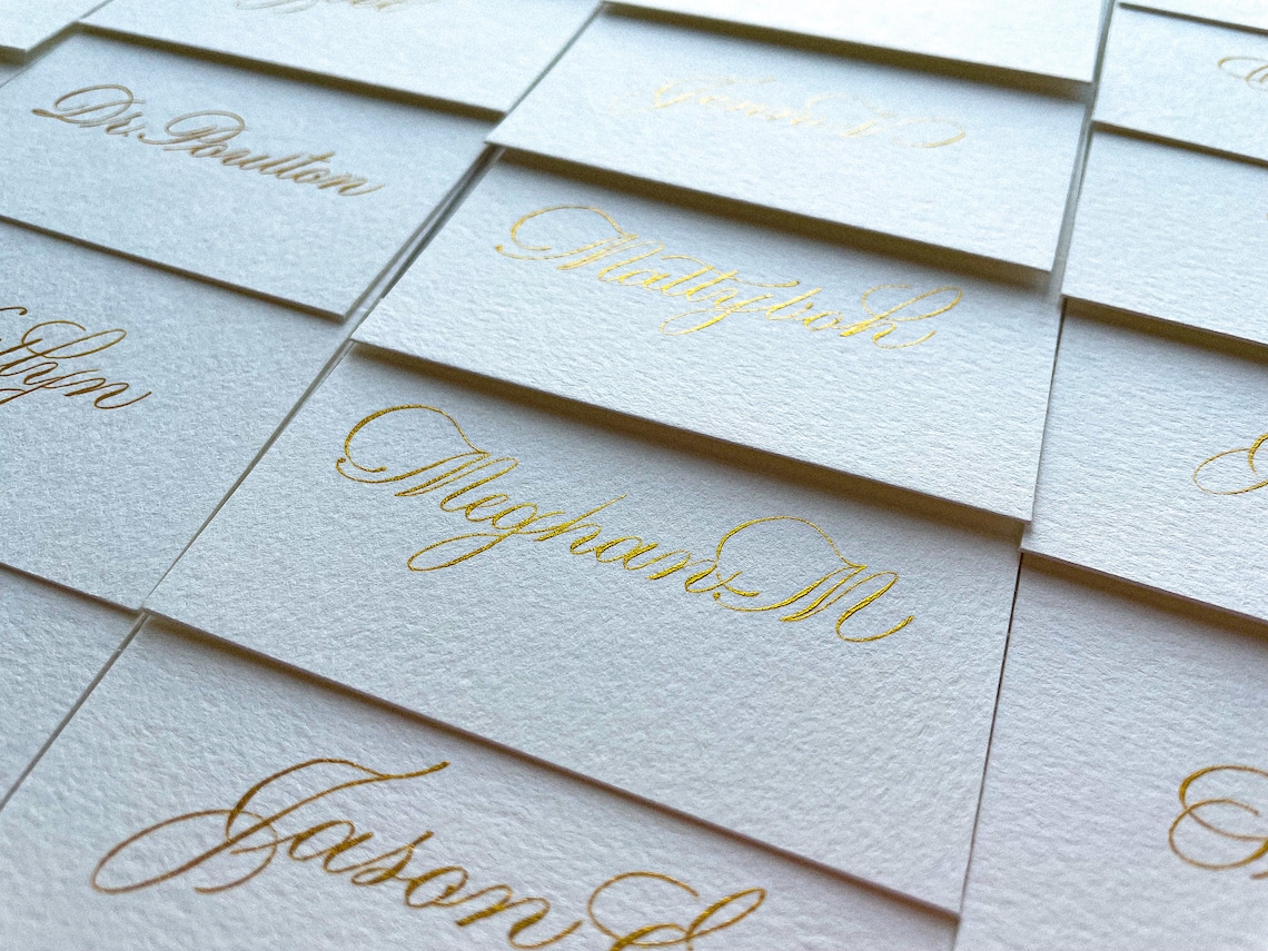 Custom Calligraphy Tented Place Cards Tented Place Cards Gold ...