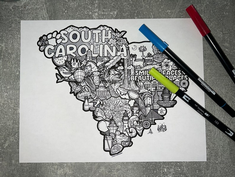 SC State Doodle Coloring Page, Instant Download - Etsy