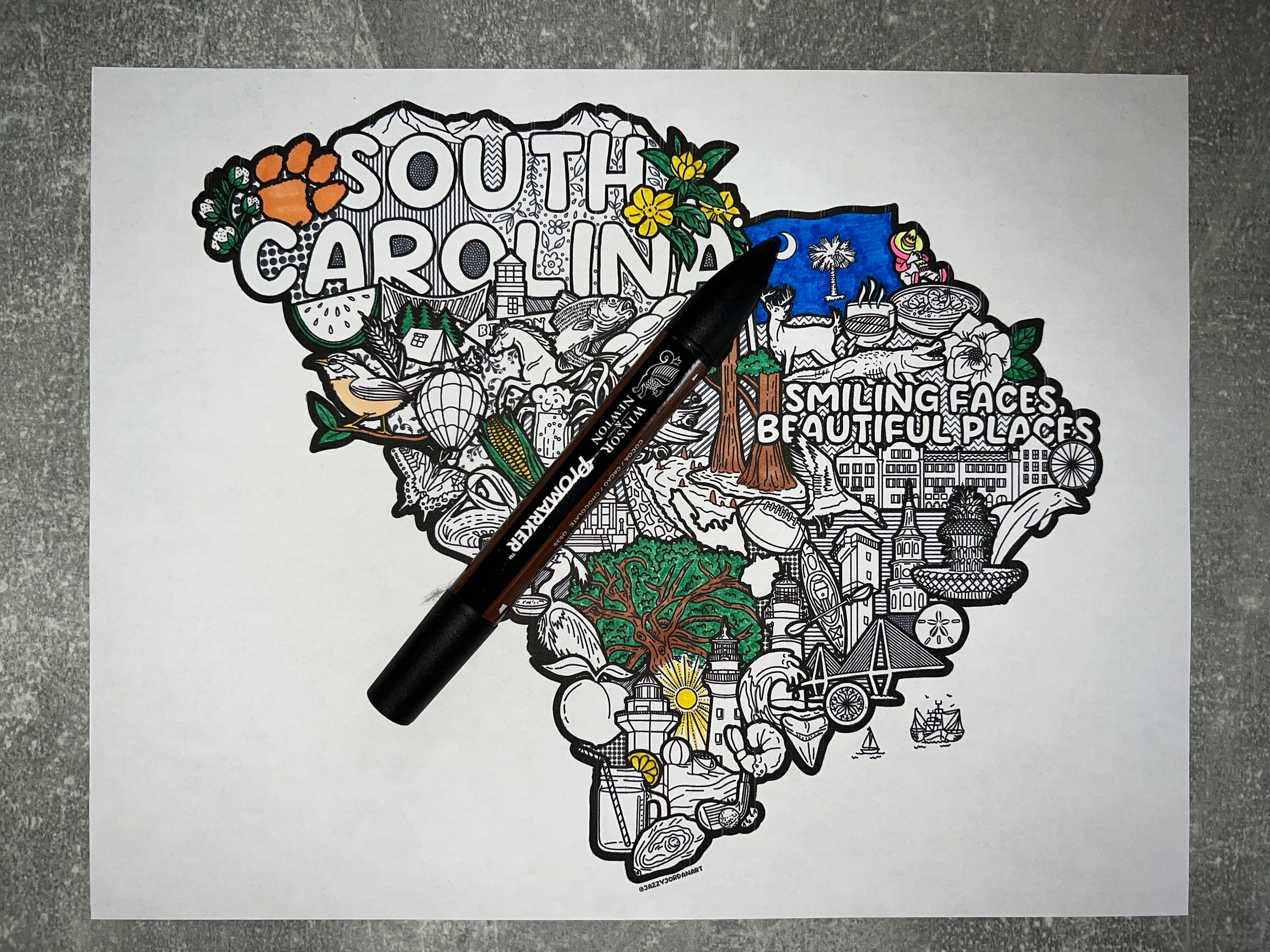 SC State Doodle Coloring Page, Instant Download - Etsy
