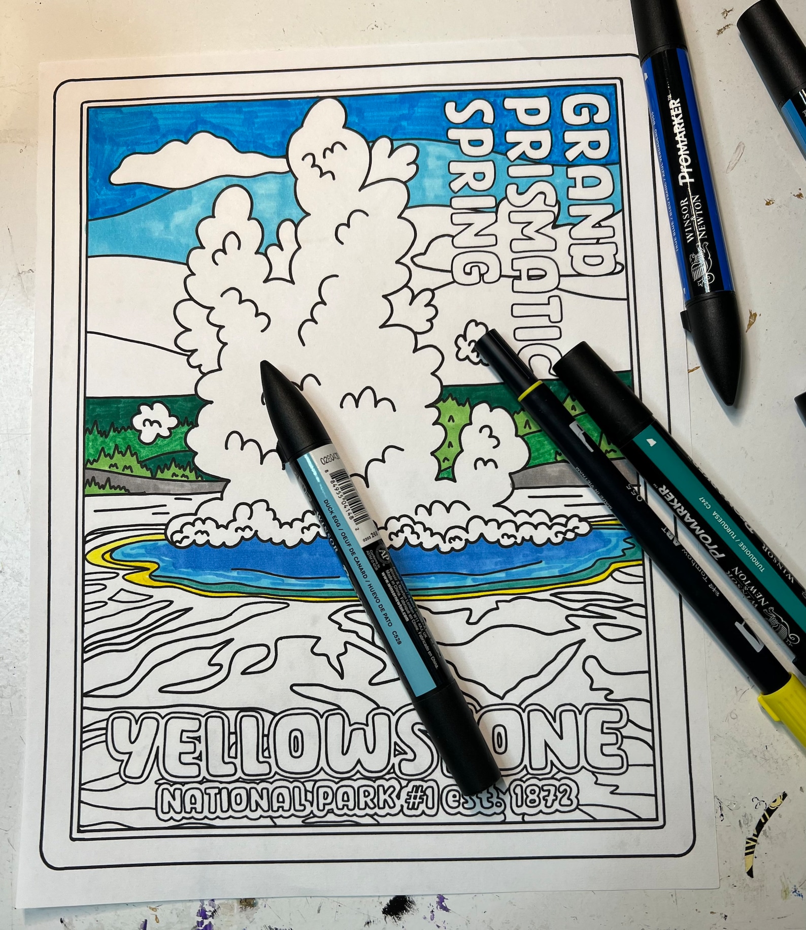 Yellowstone National Park Coloring Page, Instant Download - Etsy