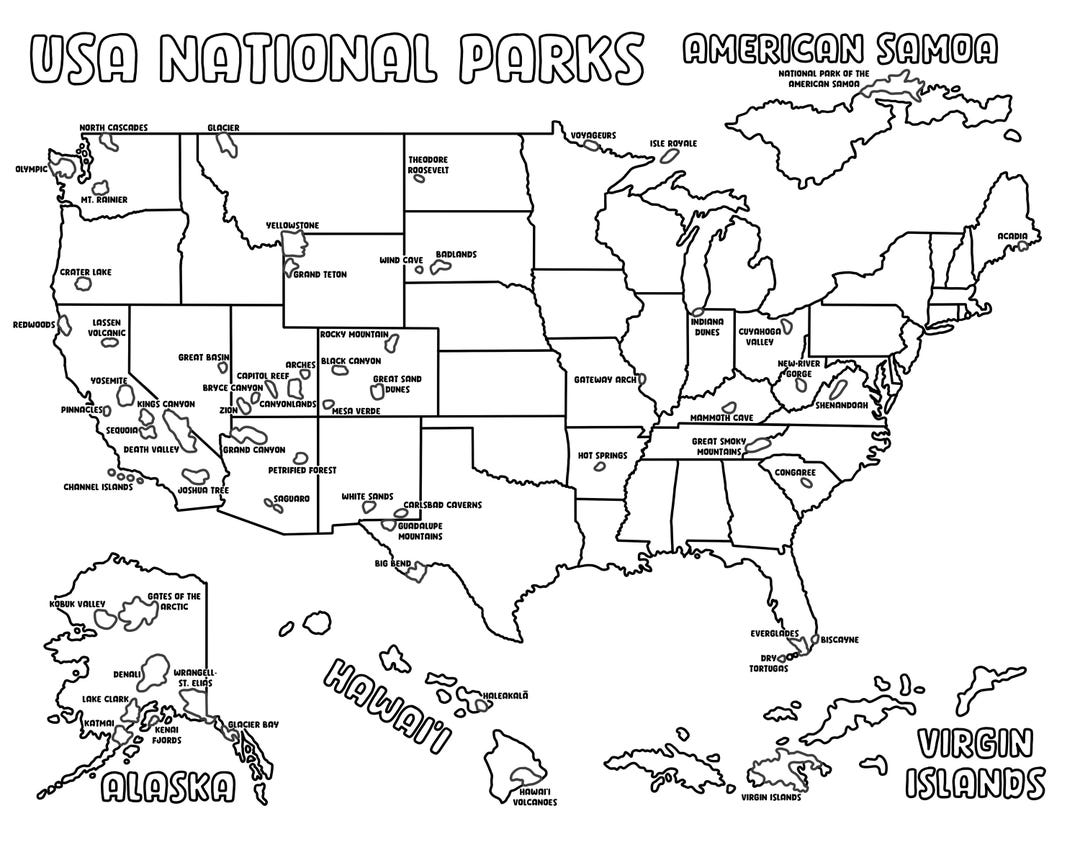USA/ National Parks Coloring Page, Instant Download - Etsy