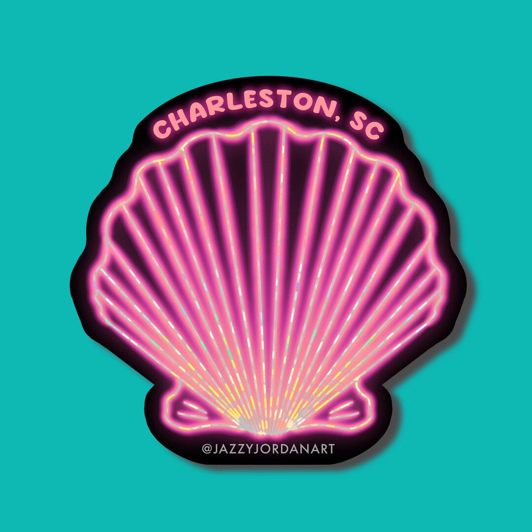 Scallop Shell Neon Sparkly Sticker - Etsy