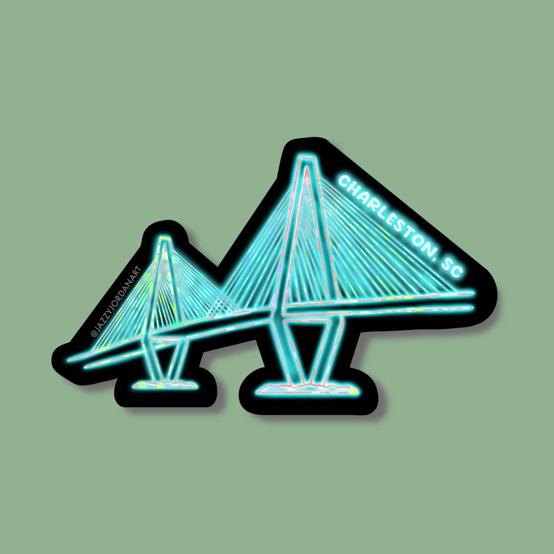 Ravenel Bridge Neon Sparkly Sticker - Etsy