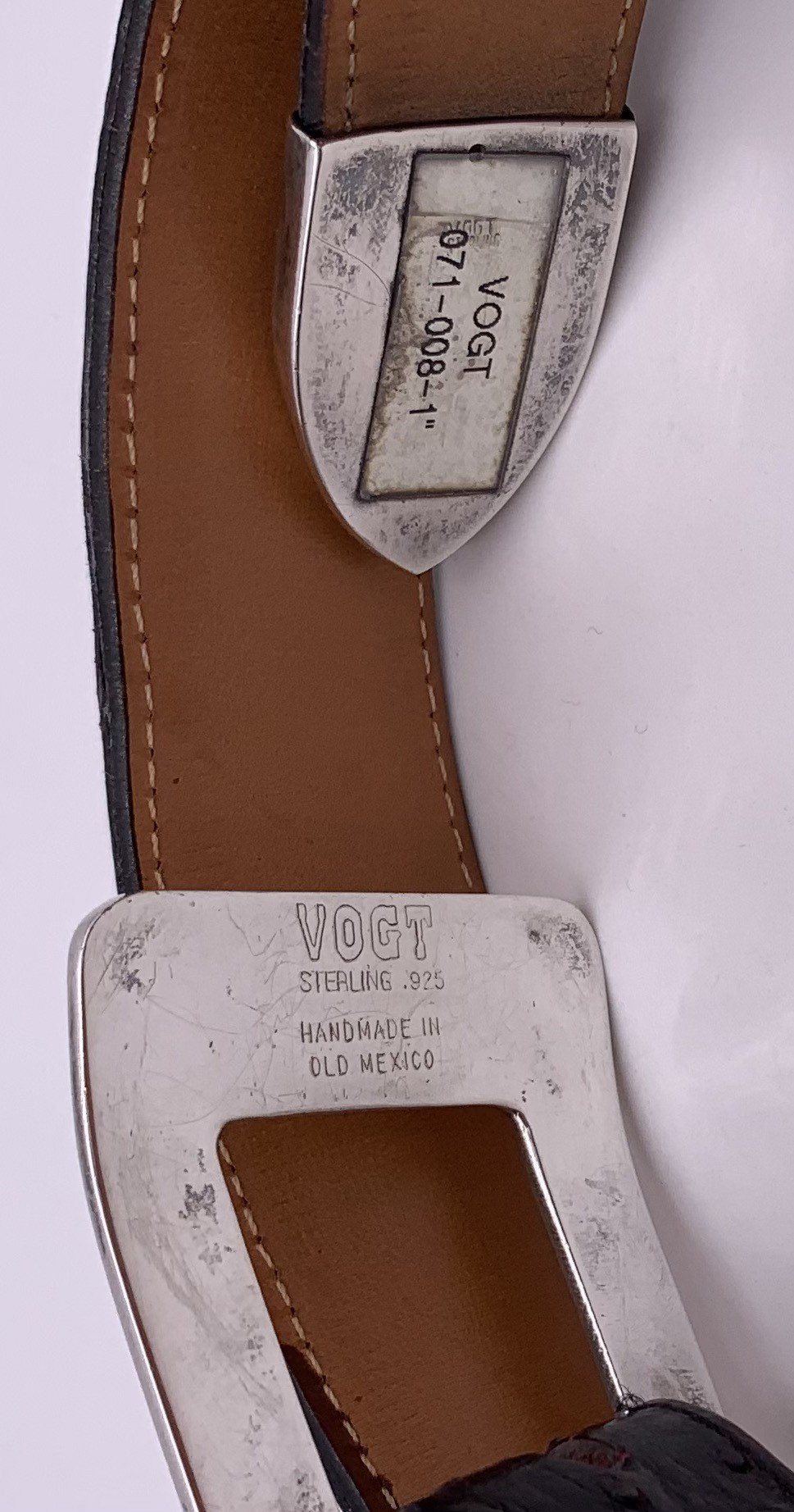 Vogt Handmade Sterling Silver 3 Piece Ranger Buckle Set on Red Brown ...