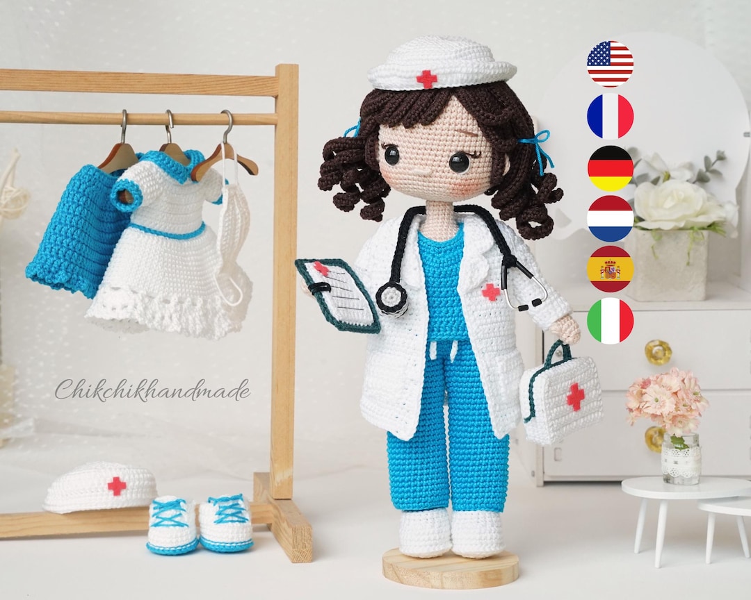 Doctor & Nurse Doll Crochet Pattern, Medical Amigurumi Doll Helen the ...